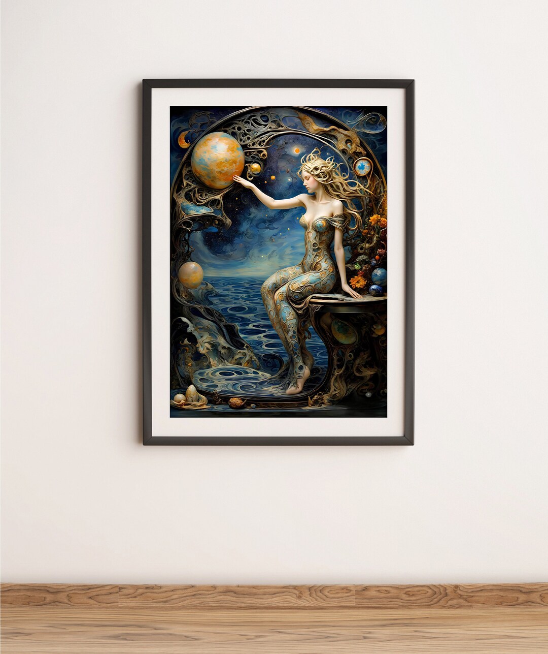 Celestial Full Moon Goddess Art Nouveau Poster, Aphrodite and the Moon ...