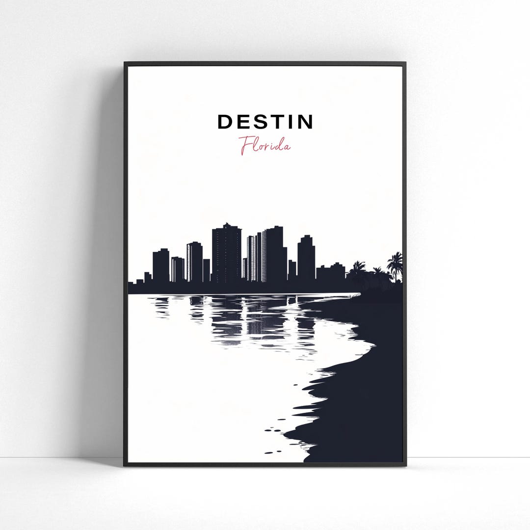Destin City Print, Black and White Travel Poster, Florida Wall Art ...