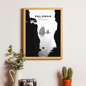 Palawan City Print, Black and White Travel Poster, Philippines Wall Art ...