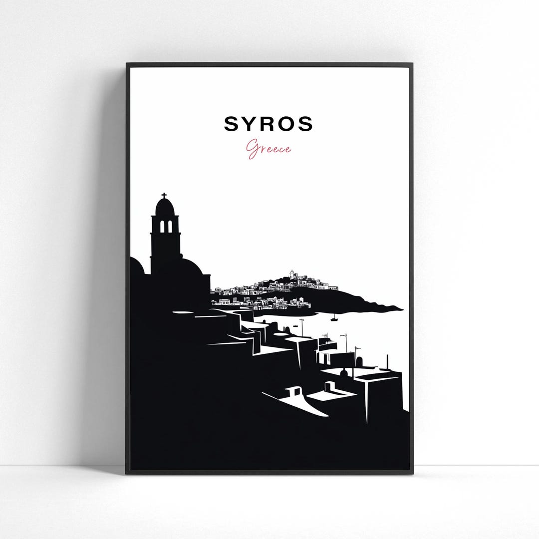 Syros City Print, Black and White Travel Poster, Greece Wall Art ...