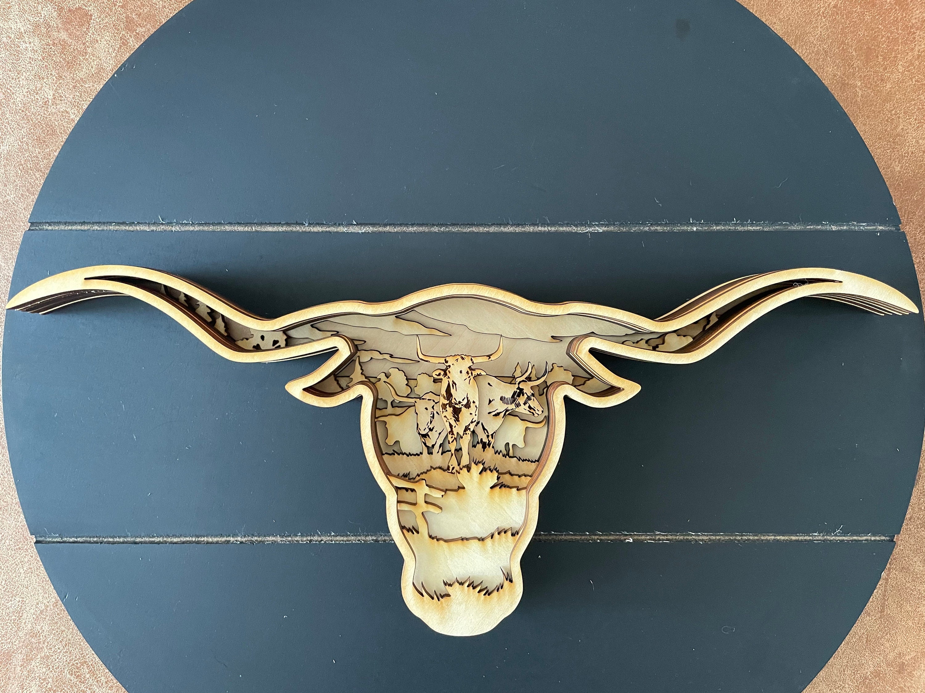Custom Longhorn Wall Art, 9 Layer Wooden Wall Art, Longhorn Metal Decor ...