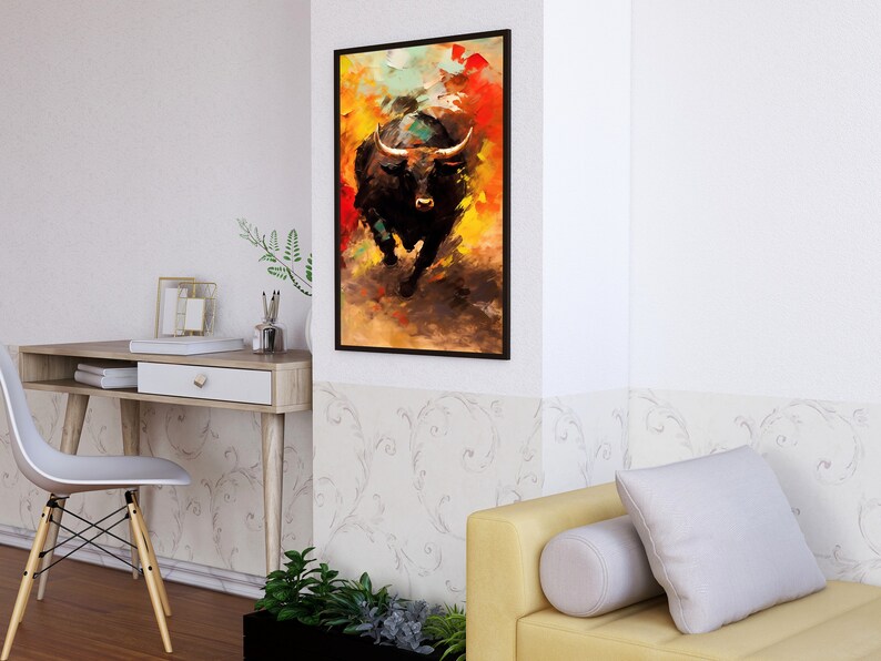 Rampant Bull - Impressionist Style Digital Print, Vibrant and Textured ...