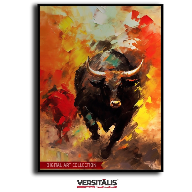 Rampant Bull - Impressionist Style Digital Print, Vibrant and Textured ...