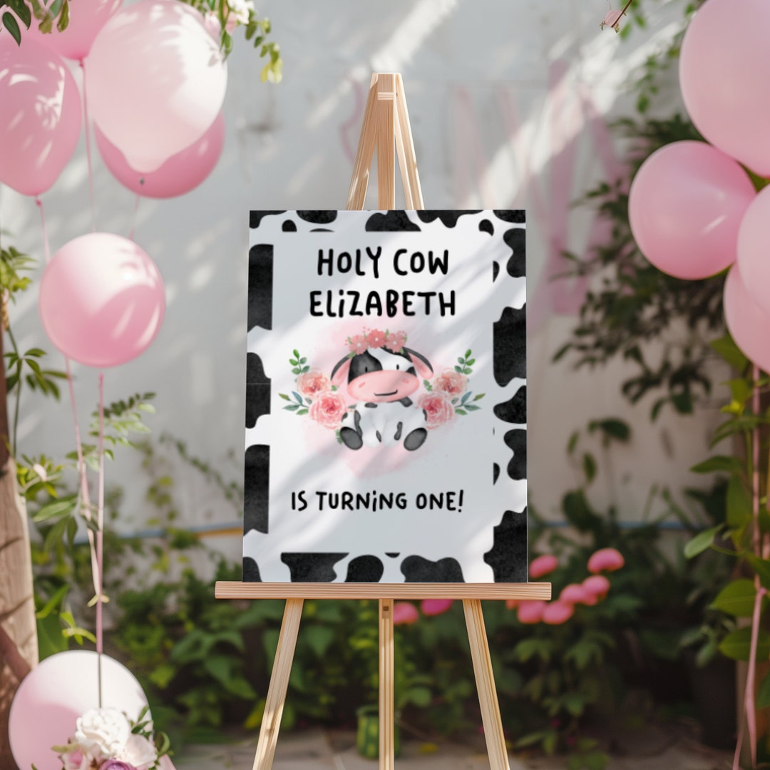 Holy Cow Birthday, Cow Print, Cow Theme Party, Party Poster, Digital ...