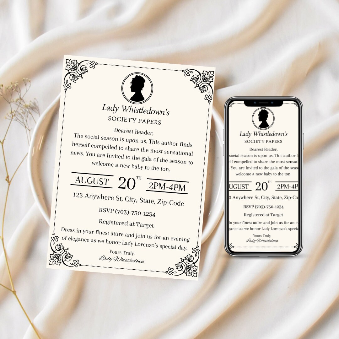 Bridgerton Theme Invitation | Bridgerton Baby Shower | Dearest Reader ...