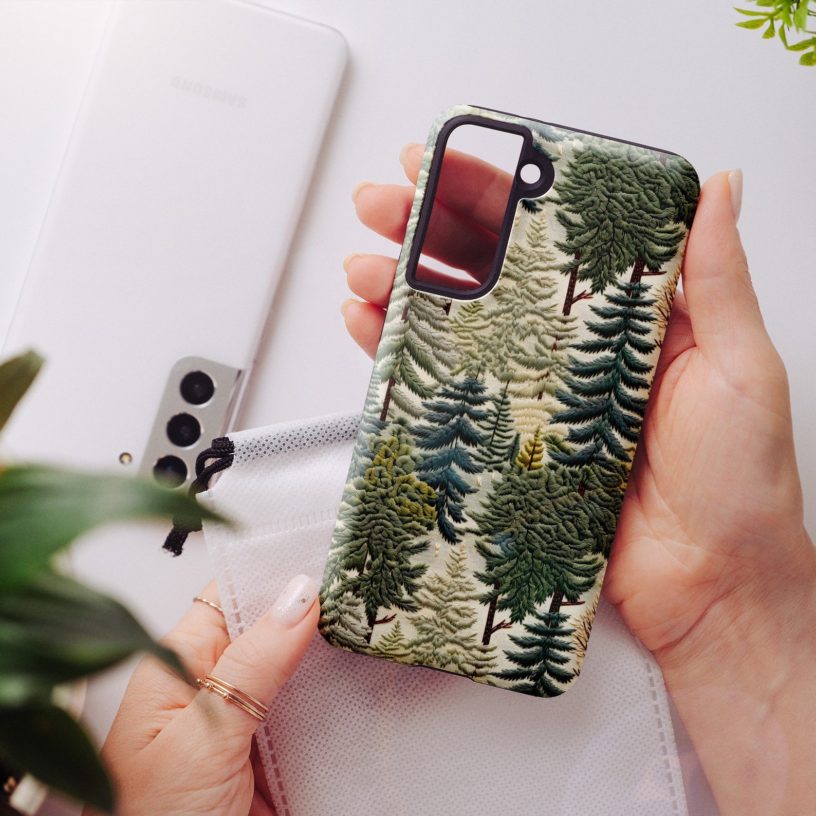 Pine Trees Tough Case, Green Forest Phone Case, Botanical Scenery ...