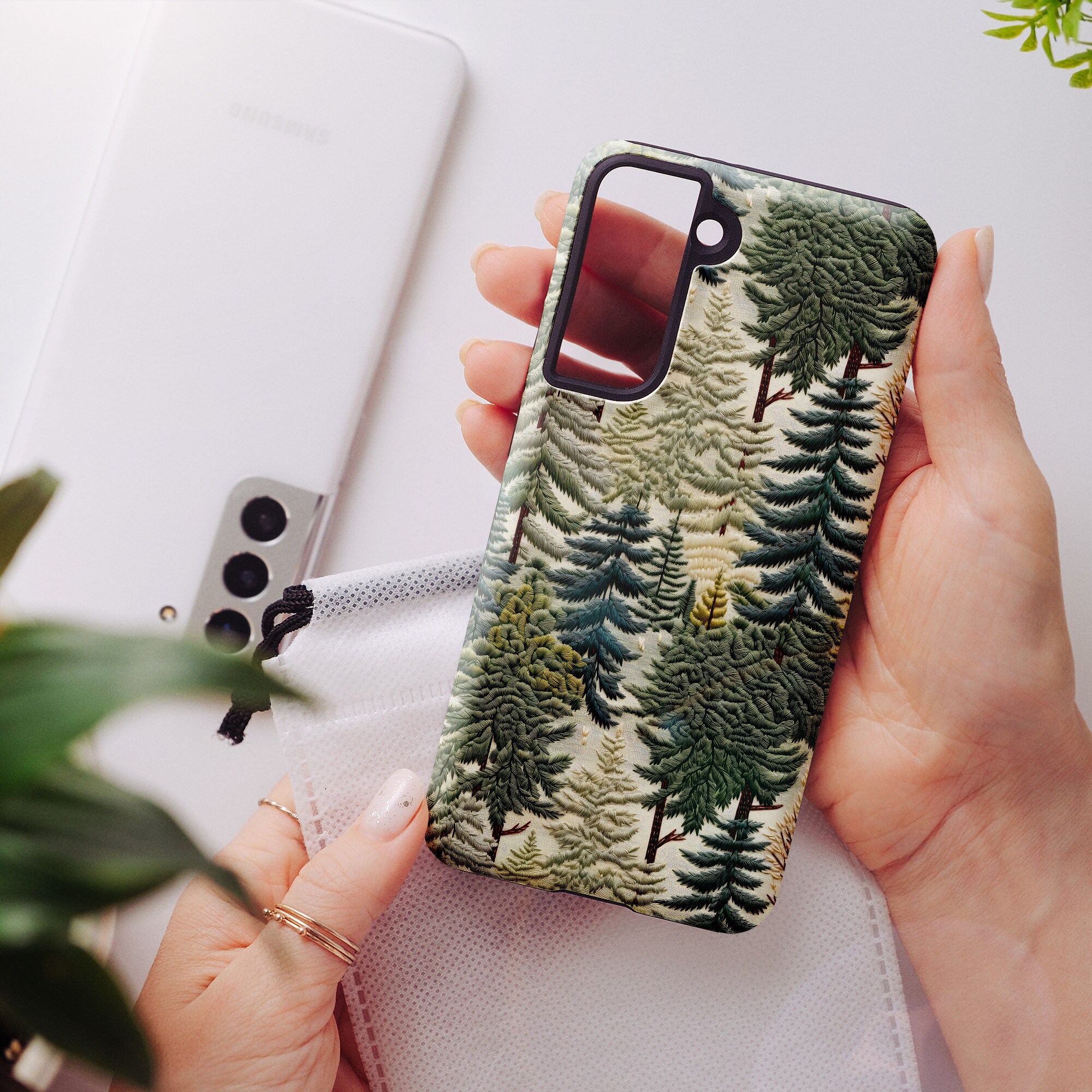 Pine Trees Tough Case, Green Forest Phone Case, Botanical Scenery ...