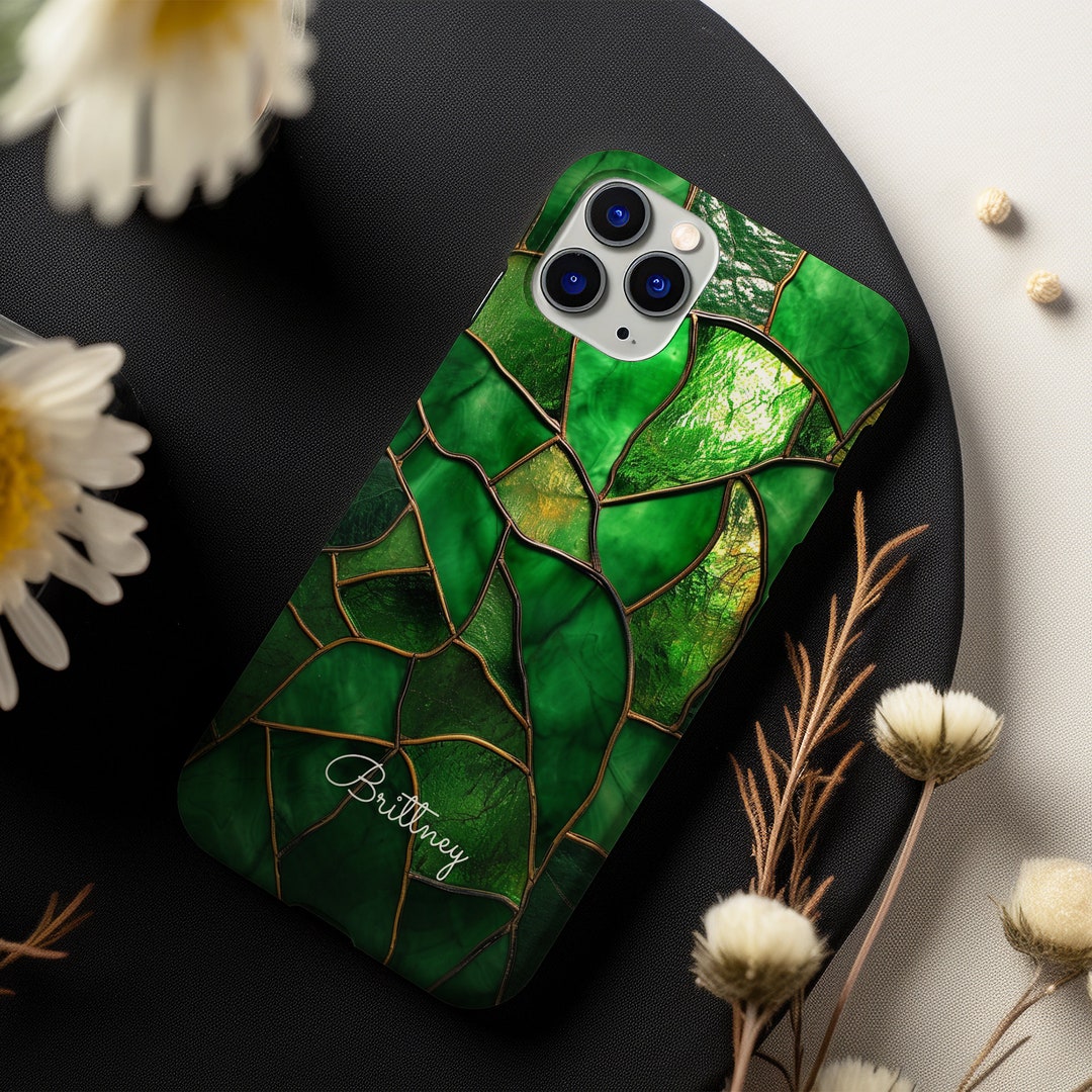 Personalized Green Stained Glass Phone Case, Luxury, iPhone 13 Pro ...
