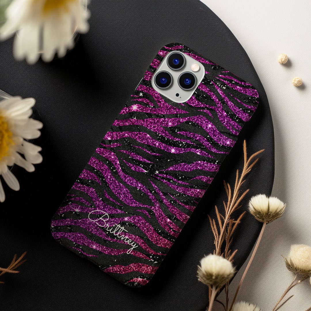 Personalized Purple Glitter Zebra Print Phone Case iPhone 15 Pro, 13 ...