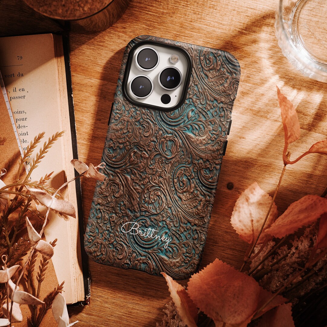 Personalized Tooled Leather Phone Case, Boho Western iPhone Cover ...