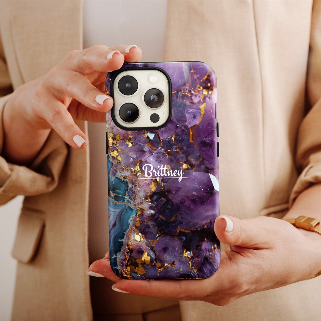 Personalized Amethyst Crystal Phone Case iPhone 15, 14, 13, 12 Mini ...