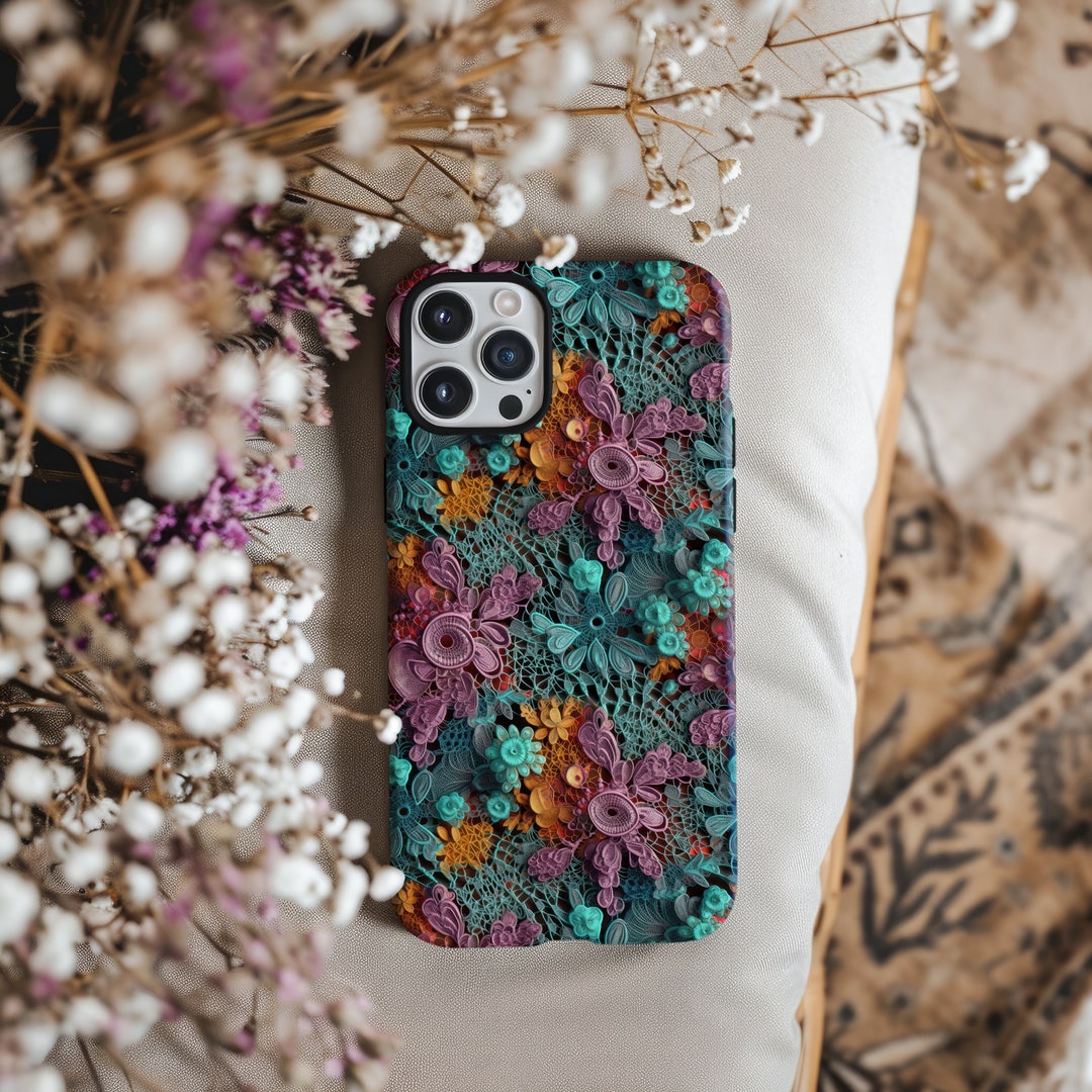 Wildflower Embroidery Phone Case, Cottagecore Laced Floral Phone Cover ...