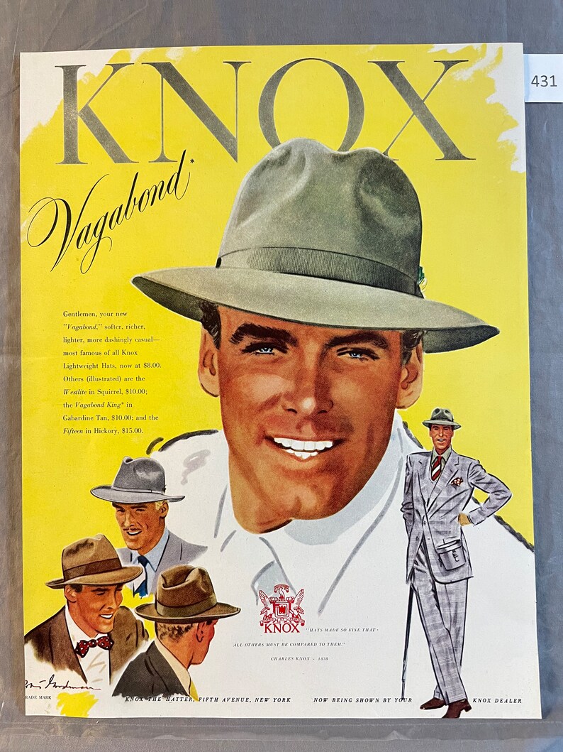 Knox Hats - Holiday Magazine – May 1948 – Ad #431 - Etsy