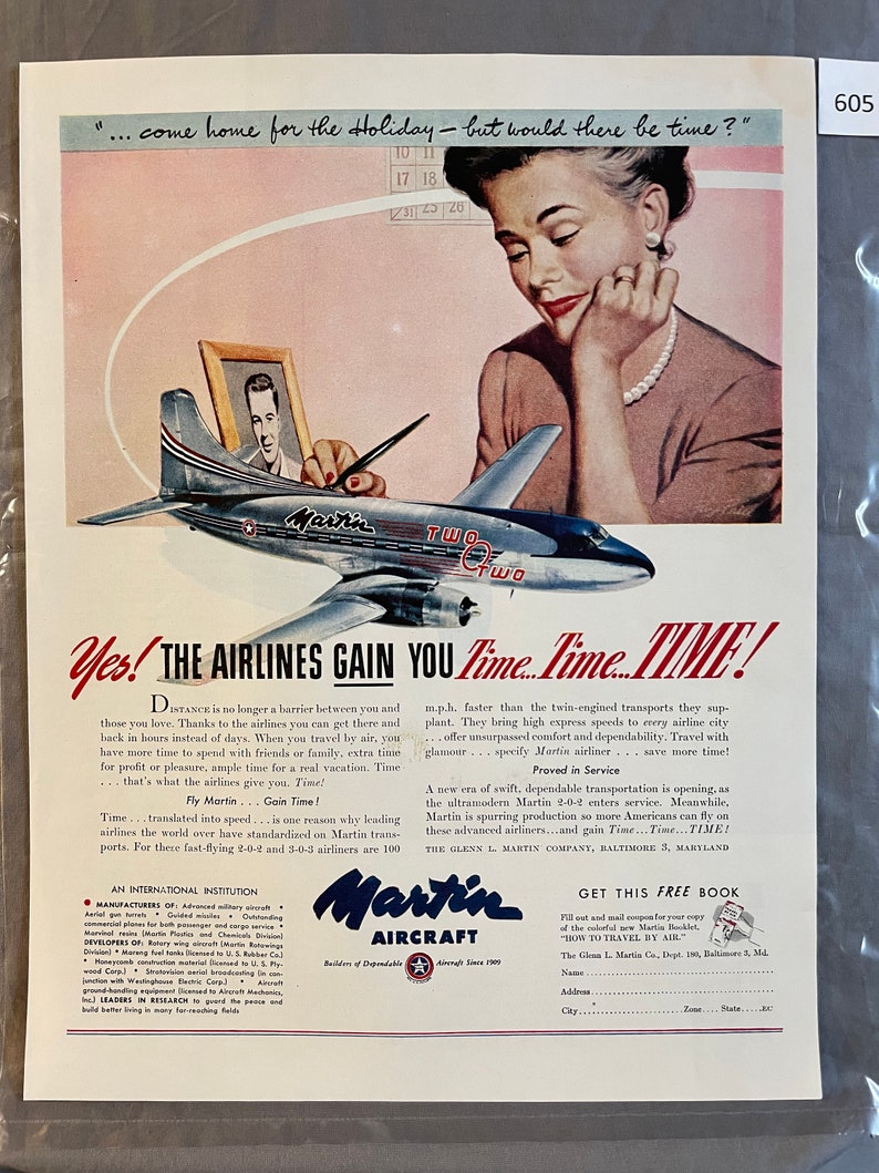 Martin Aircraft - Collier's Magazine – November 1947 – Ad #605 - Etsy