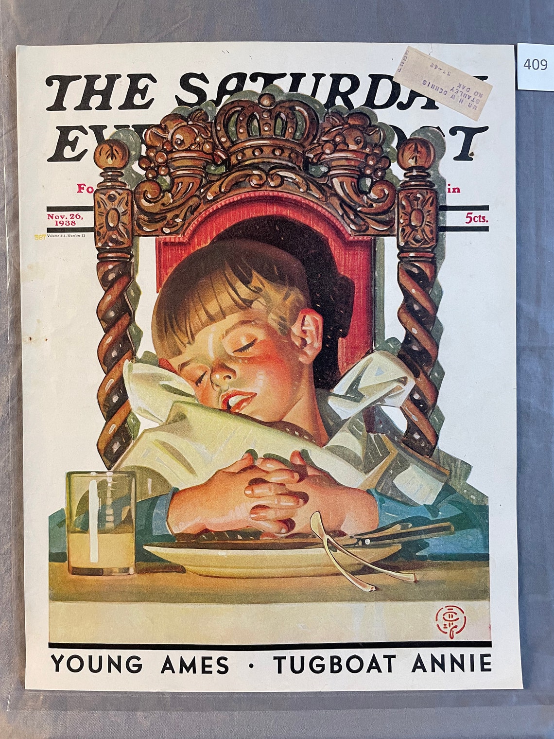Saturday Evening Post Magazine Cover – November 26th, 1938 – Ad #409 - Etsy