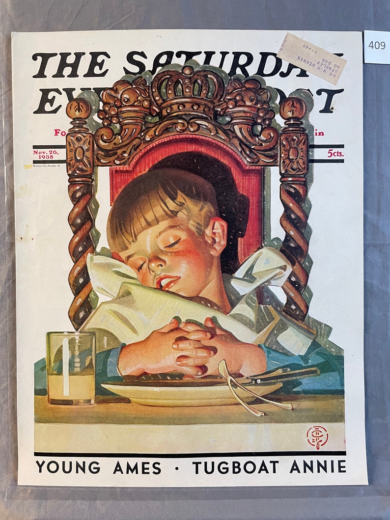 Saturday Evening Post Magazine Cover – November 26th, 1938 – Ad #409 - Etsy
