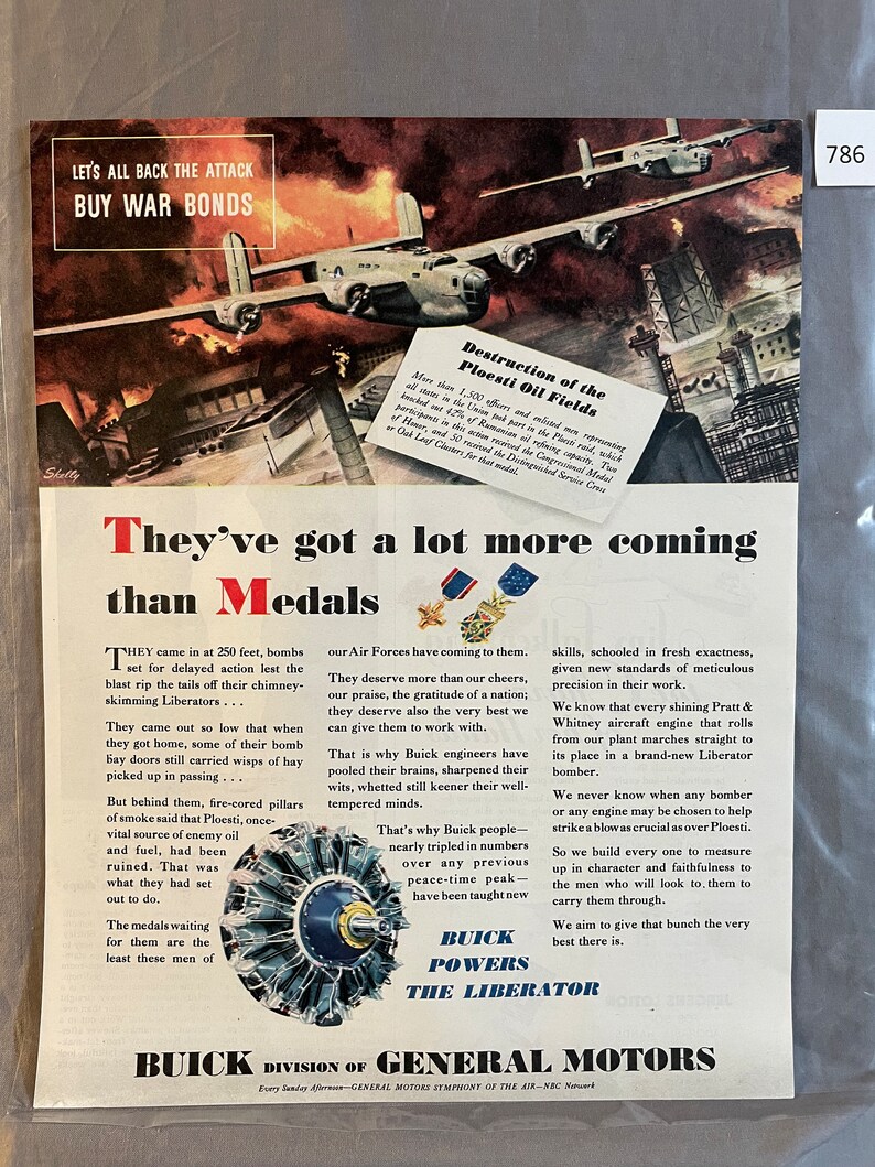 WWII - Buick Bomber Engines - Look Magazine – May 1944 – Ad #786 - Etsy