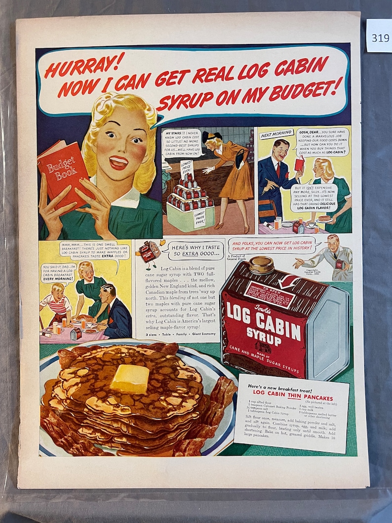 Log Cabin Maple Syrup - Life Magazine – October 1940 – Ad #319 - Etsy