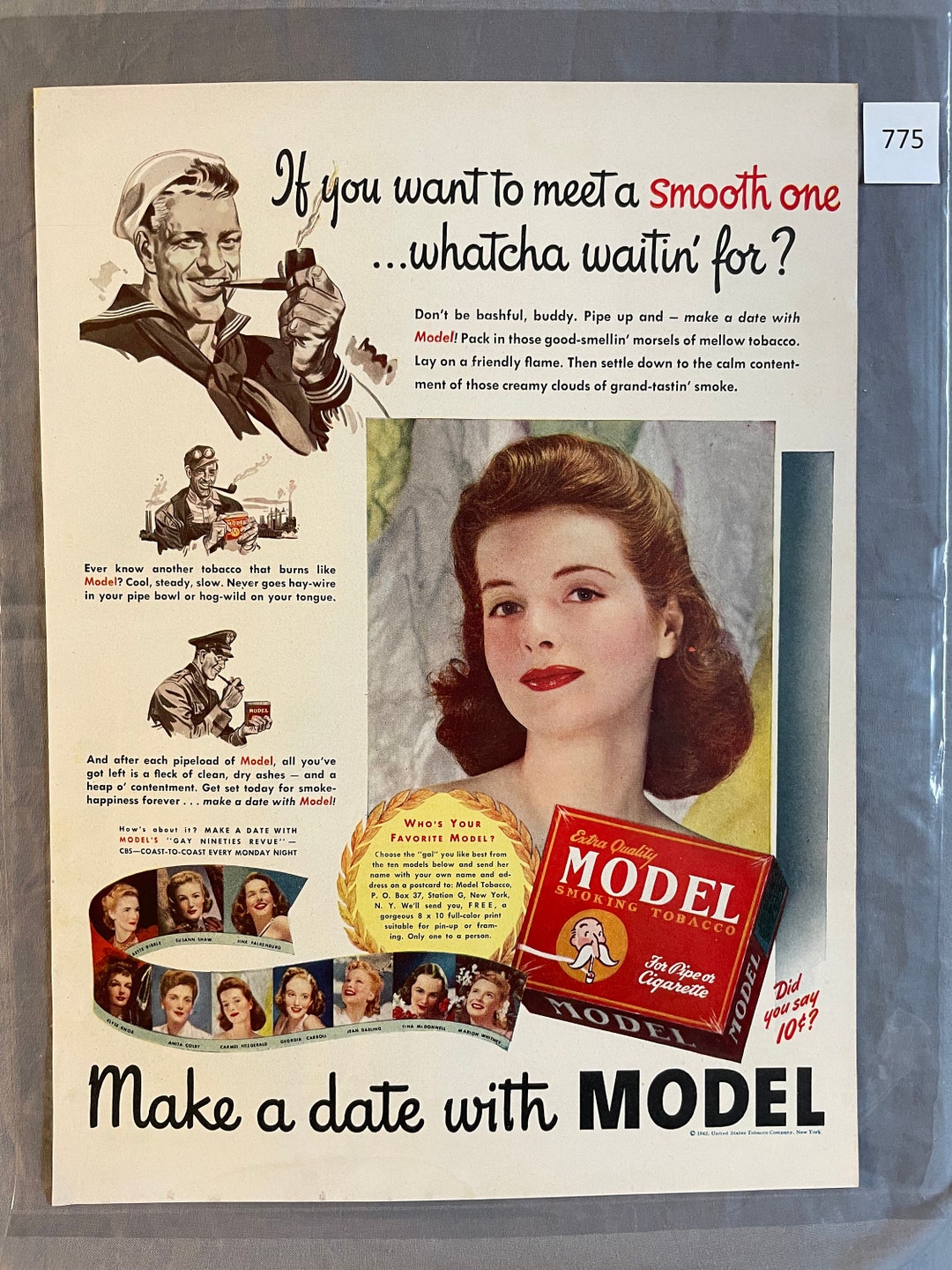 Model Tobacco - Life Magazine – January 1943 – Ad #775 - Etsy