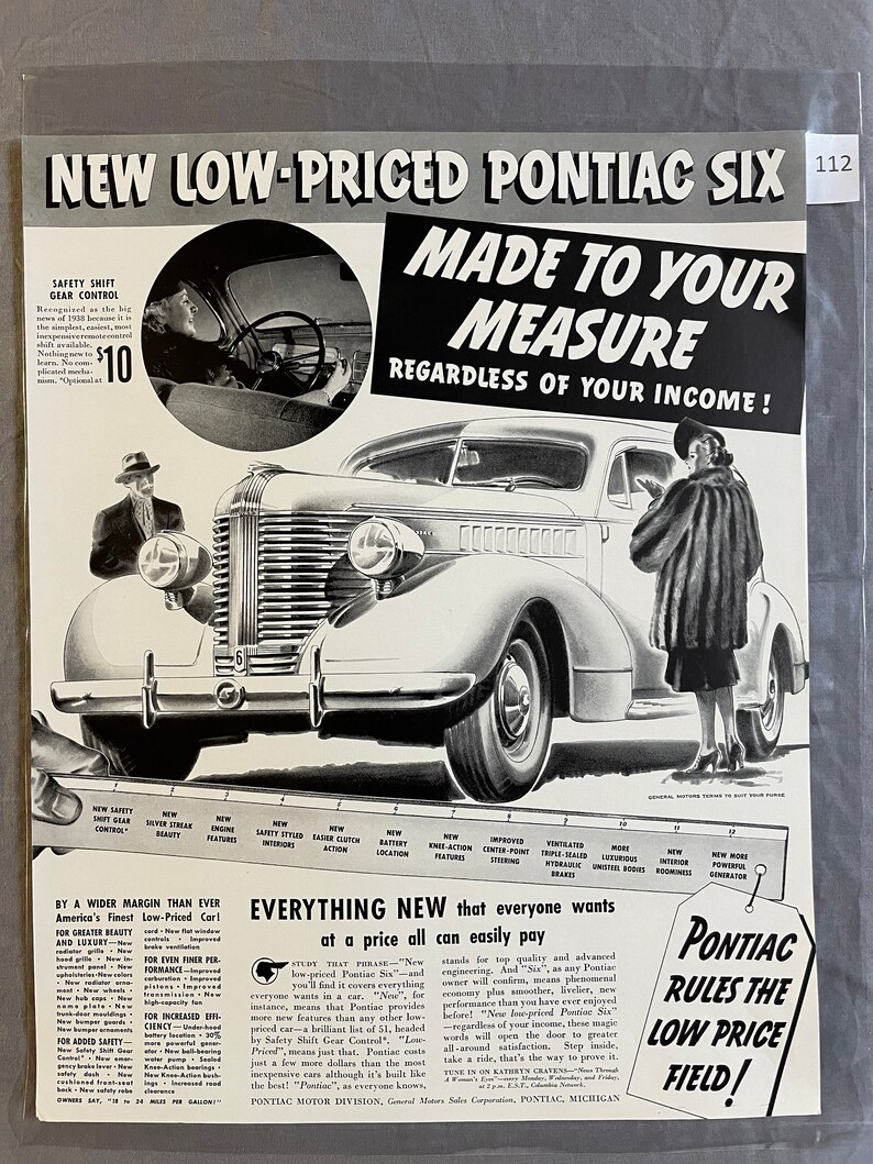Pontiac - Fortune Magazine – February 1938 – Ad #112 - Etsy
