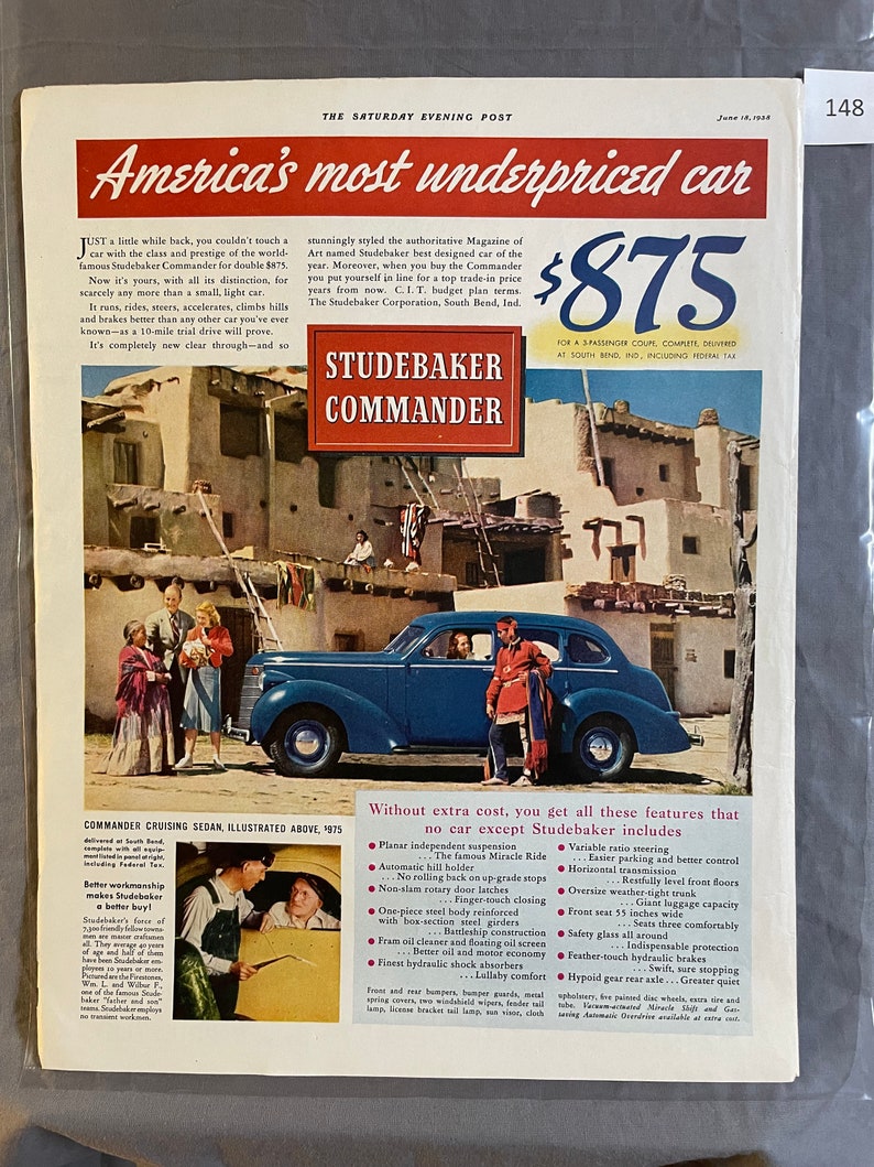 Studebaker - Saturday Evening Post – June 1938 – Ad #148 - Etsy