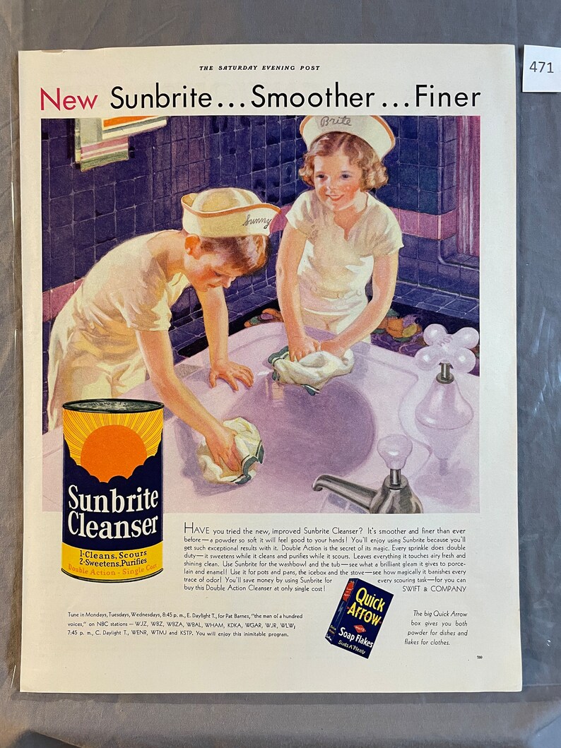 Sunbrite Cleanser - Saturday Evening Post – September 1932 – Ad #471 - Etsy