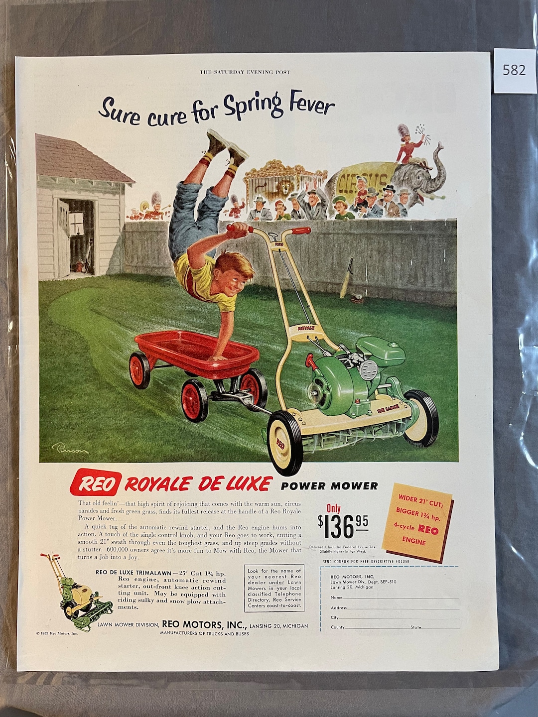 REO Lawn Mower - Saturday Evening Post – May 1952 – Ad #582 - Etsy