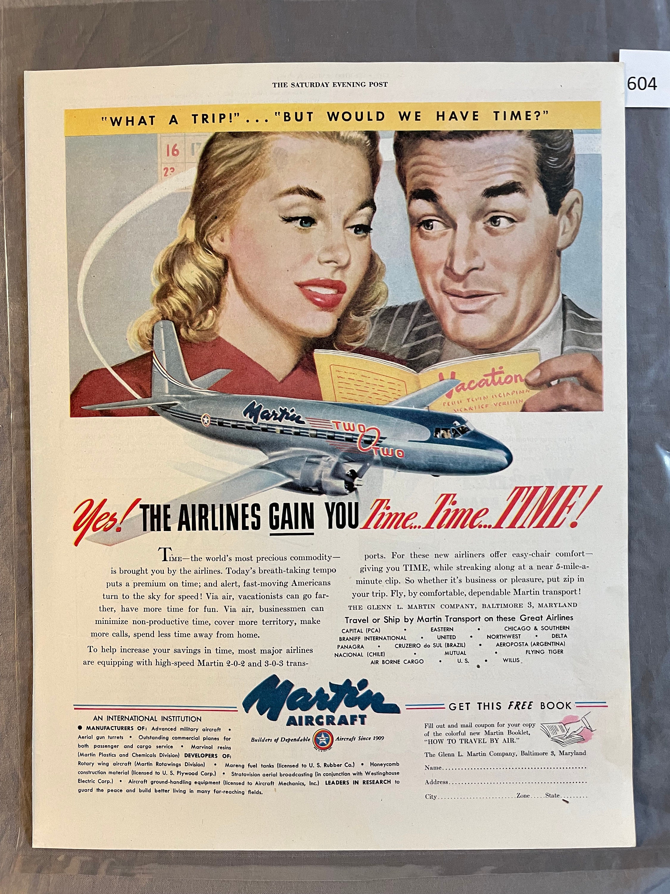 Martin Aircraft - Saturday Evening Post – May 1947 – Ad #604 - Etsy