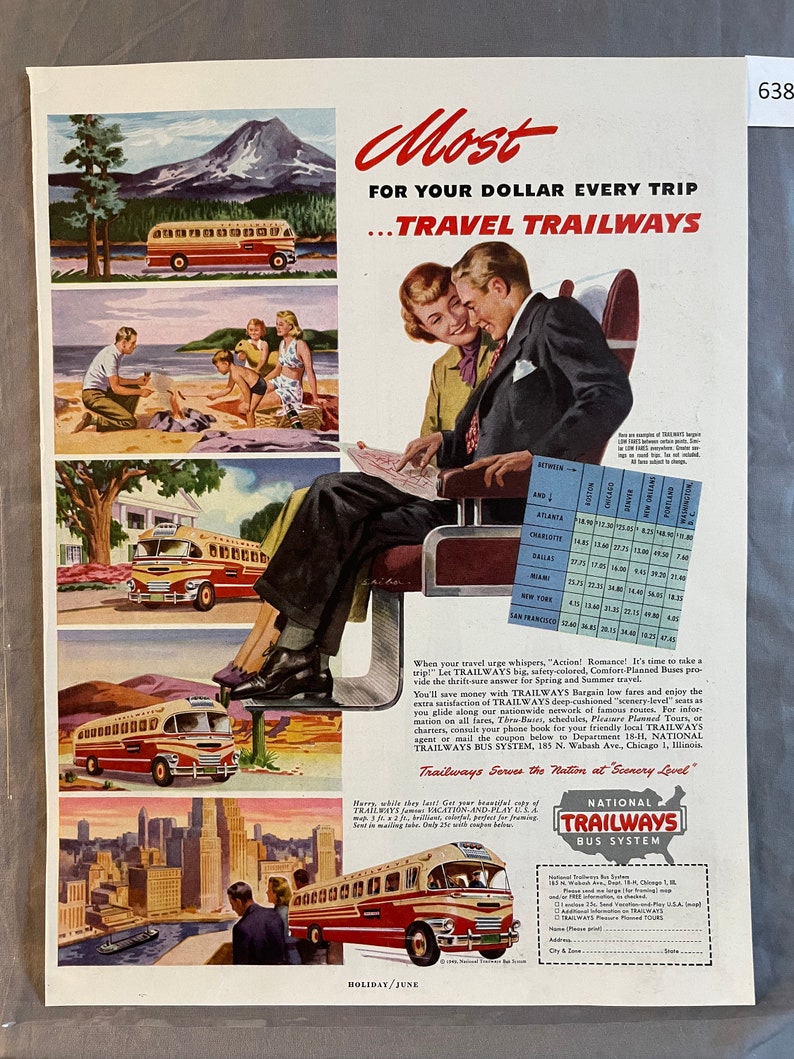 Trailways Bus - Holiday Magazine – June 1949 – Ad #638 - Etsy