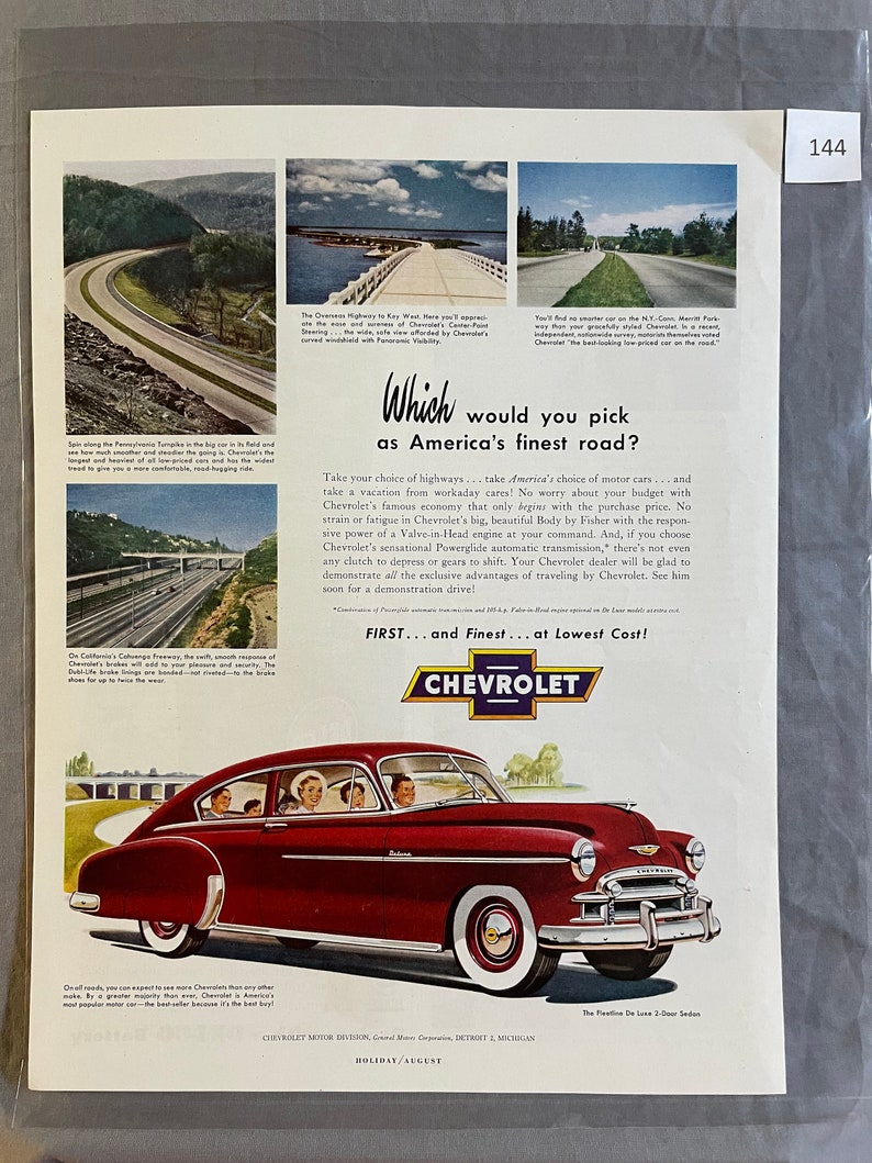 Chevrolet - Holiday Magazine – August 1950 – Ad #144 - Etsy