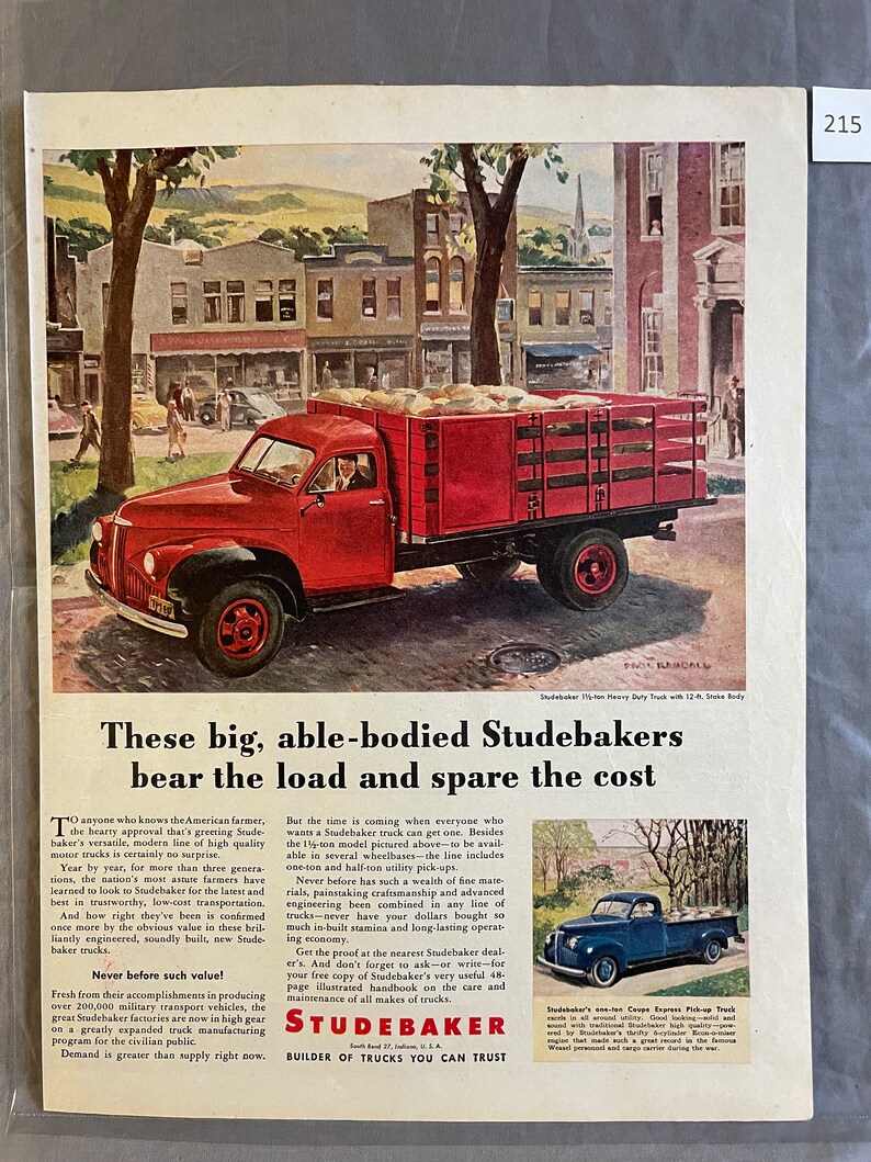 Studebaker Truck - Country Gentleman Magazine – May 1946 – Ad #215 - Etsy