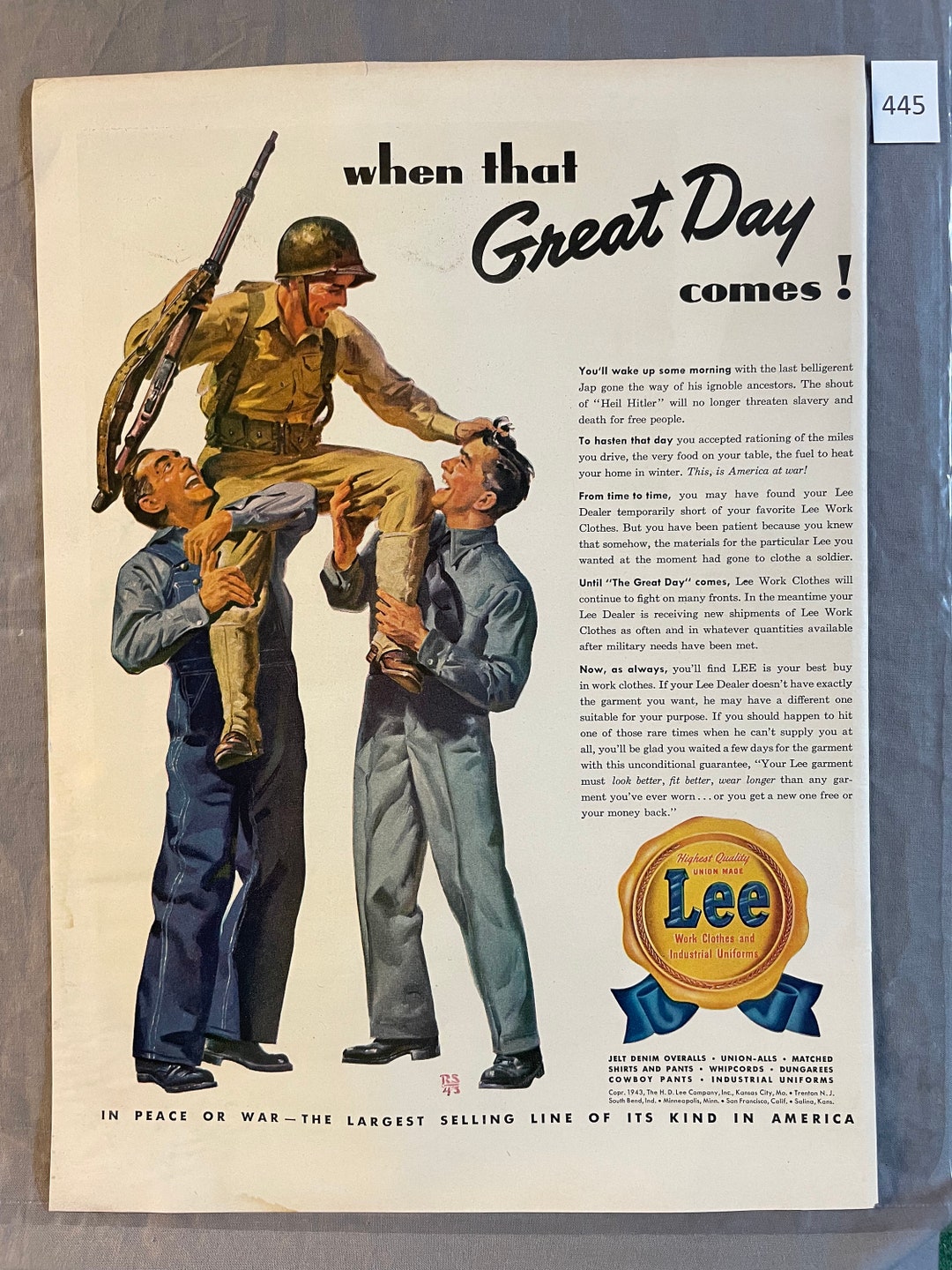 Lee Work Clothes - Life Magazine – October 1943 – Ad #445 - Etsy