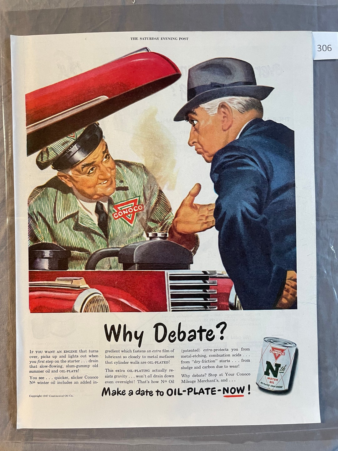 Conoco Motor Oil - Saturday Evening Post – October 1947 – Ad #306 - Etsy