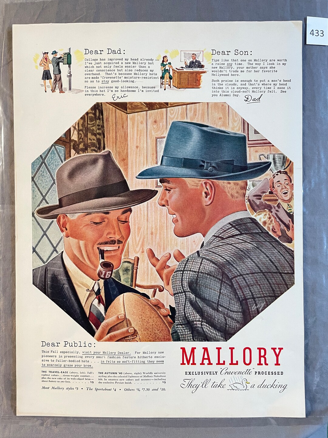 Mallory Hats - Life Magazine – September 1940 – Ad #433 - Etsy