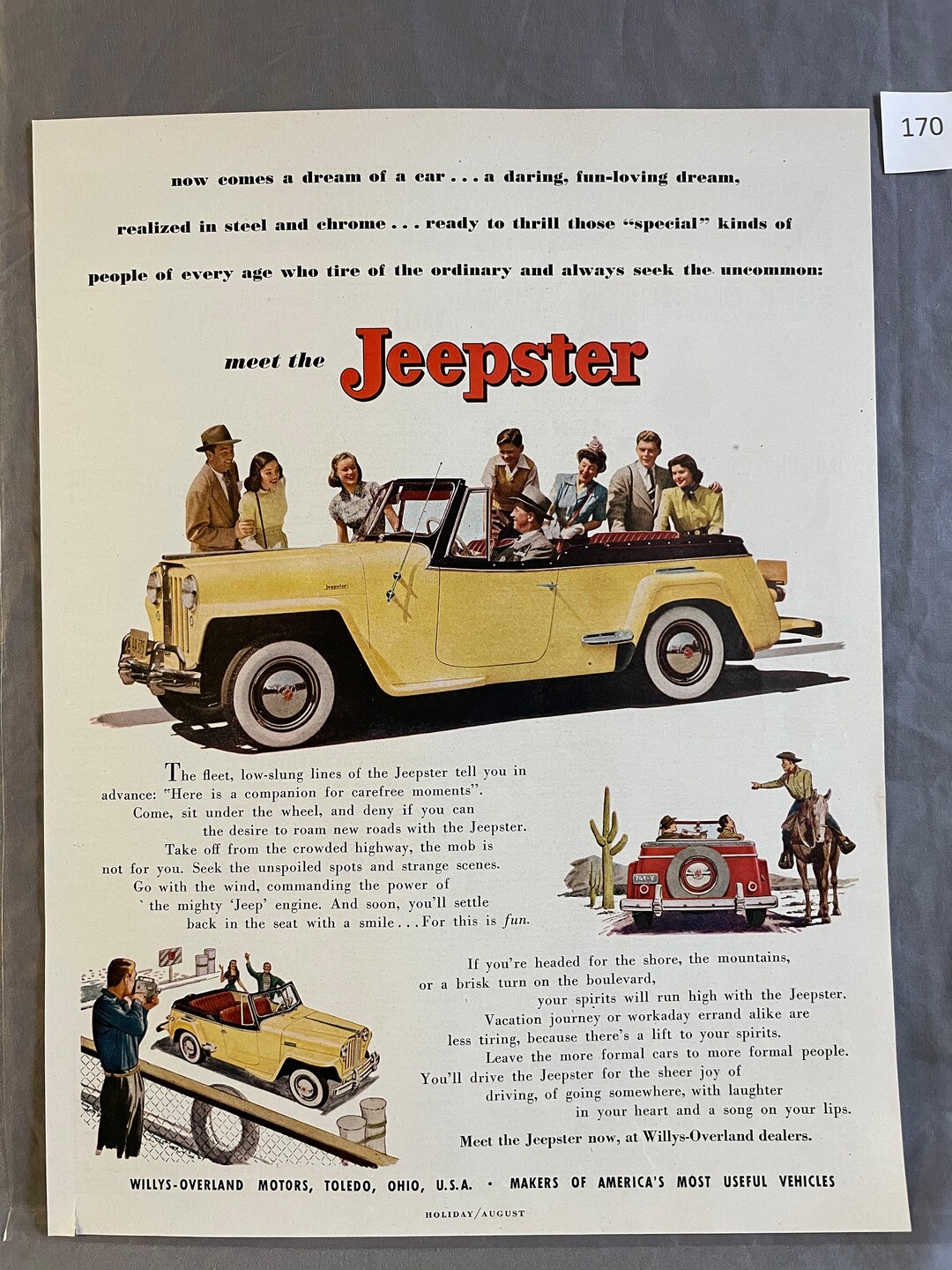 Willys-overland Jeep - Holiday Magazine – August 1948 – Ad #170 - Etsy