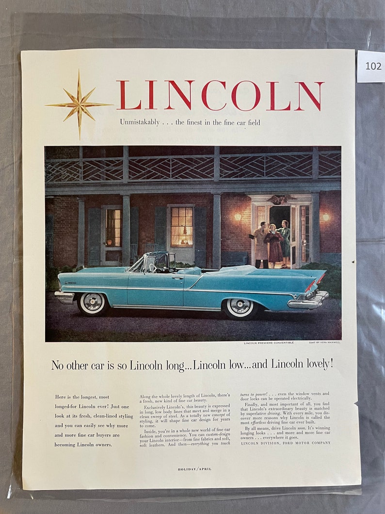 Lincoln - Holiday Magazine – April 1957 – Ad #102 - Etsy