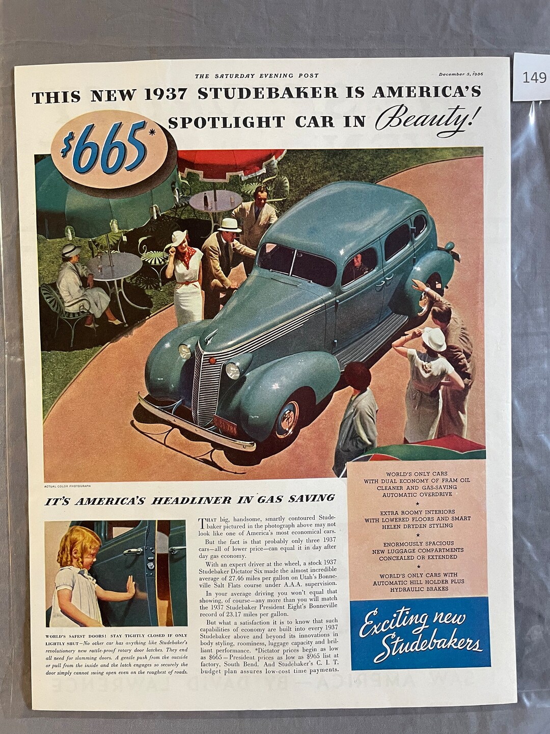Studebaker - Saturday Evening Post – December 1936 – Ad #149 - Etsy