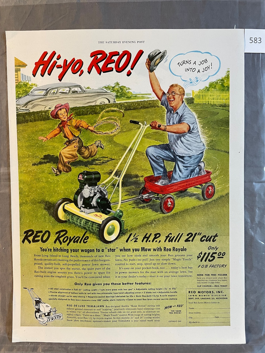 REO Lawn Mower - Saturday Evening Post – April 1949 – Ad #583 - Etsy