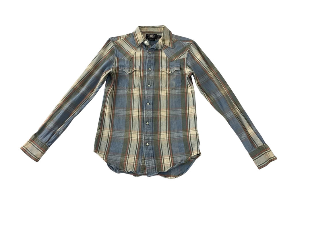 Vintage RRL Ralph Lauren Flannel Checked Western Button up Shirt Snap ...