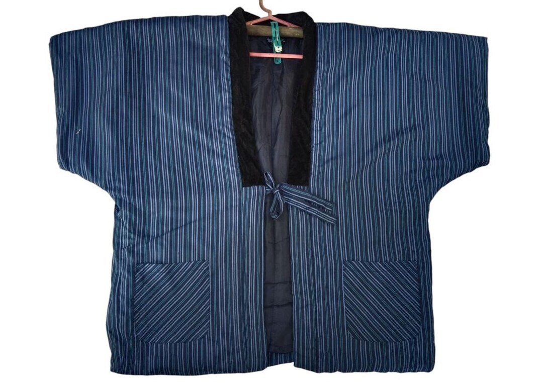 Vintage Kimono Hanten Noragi Padded Padding Cap Sleeve Striped Art ...