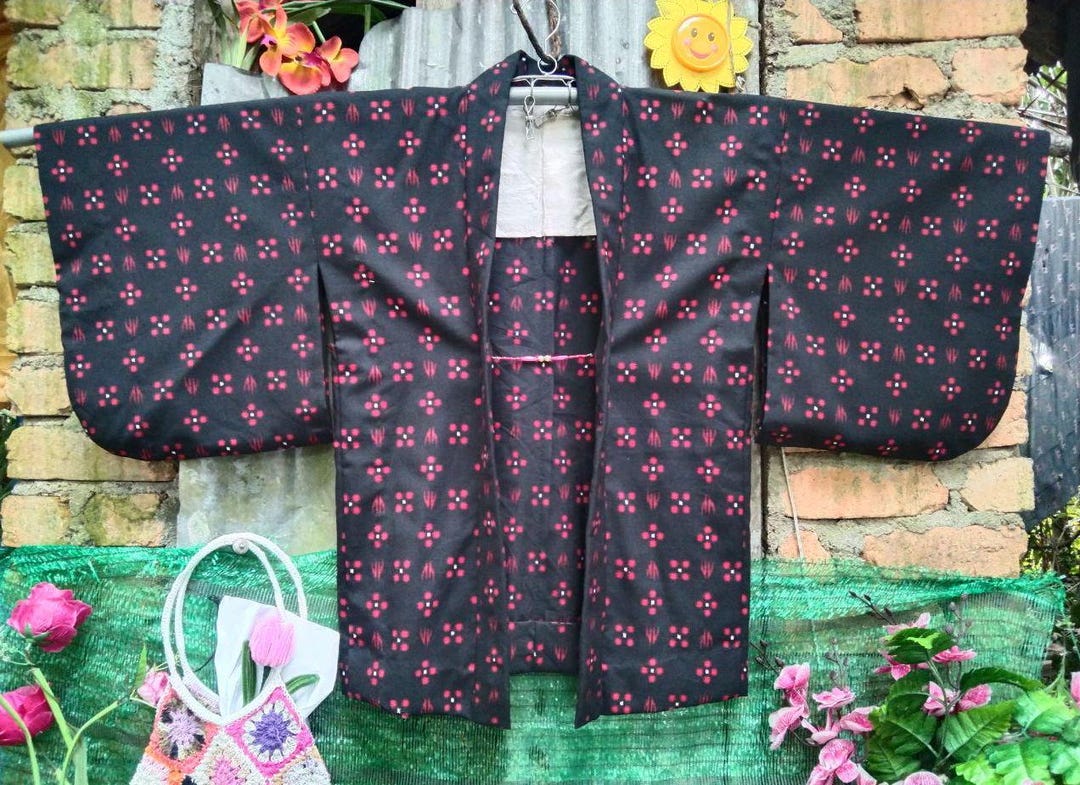 Vintage Haori Thick Fabric Art Pattern Motif Robe Kimono Japanese ...