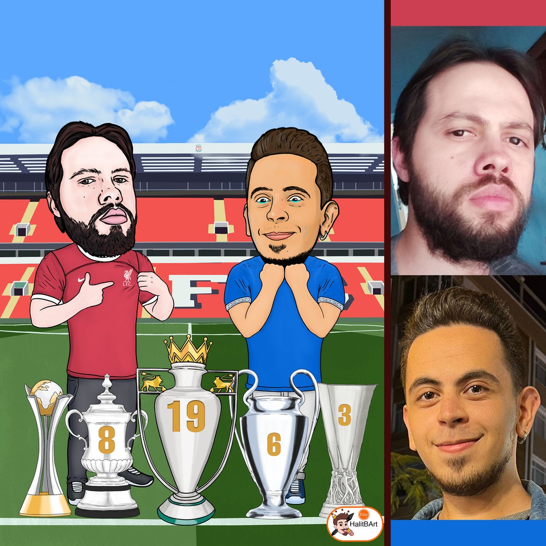 Caricature Football Gift, Caricature of Provoking a Football-fan Friend ...