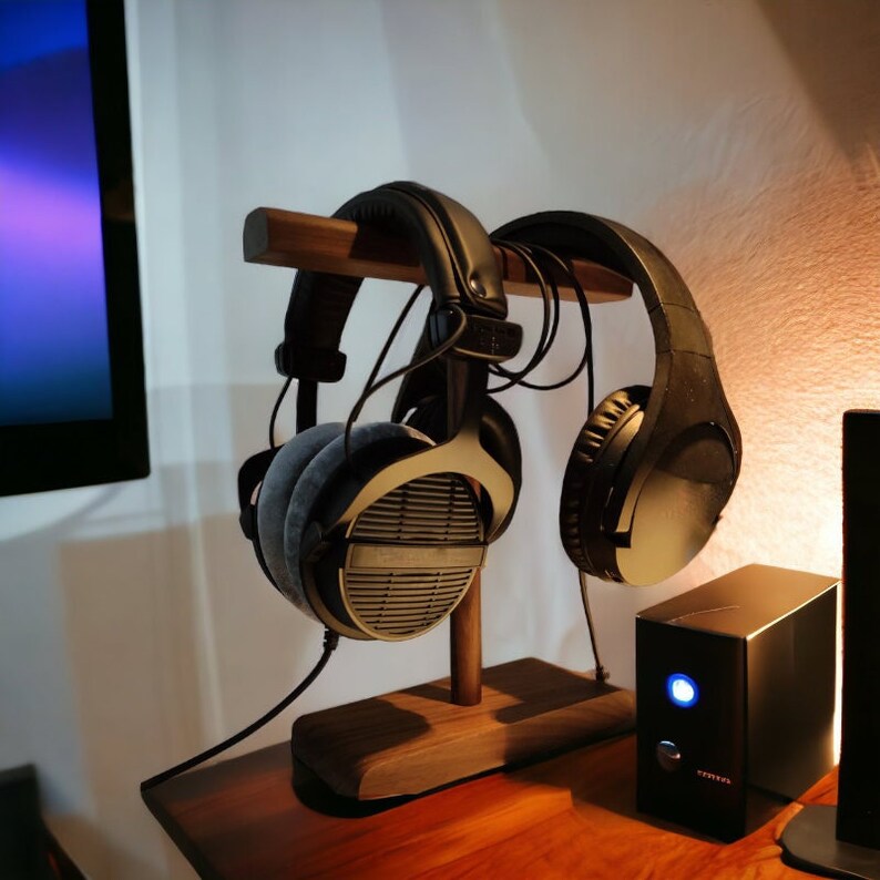 Handmade Wooden Headphone Stand for Desk Walnut Oak Minimal Aesthetic ...
