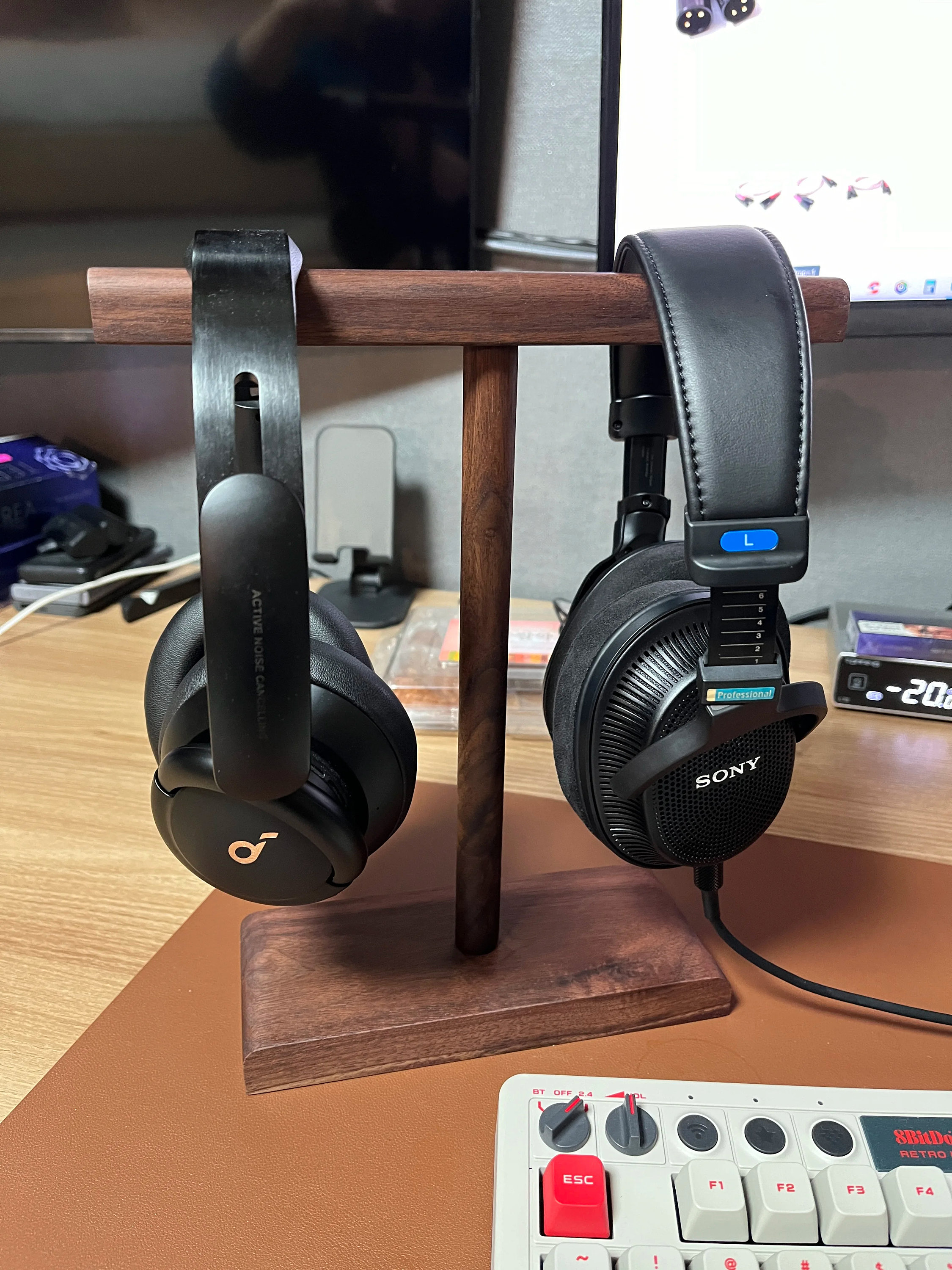 Handmade Wooden Headphone Stand for Desk Walnut Oak Minimal Aesthetic ...