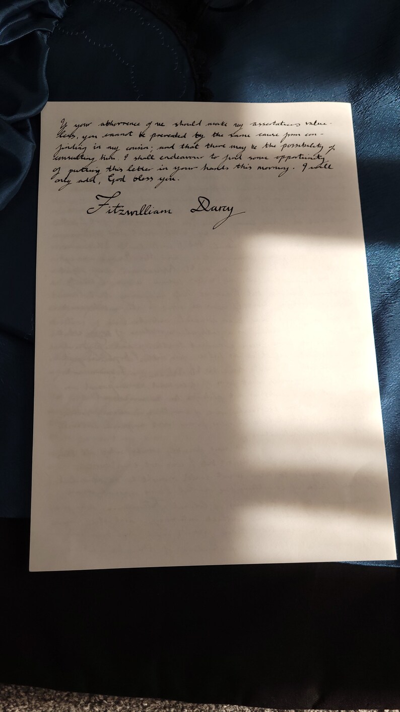 Handwritten Fitzwilliam Darcy Letter to Elizabeth Bennet Pride and ...