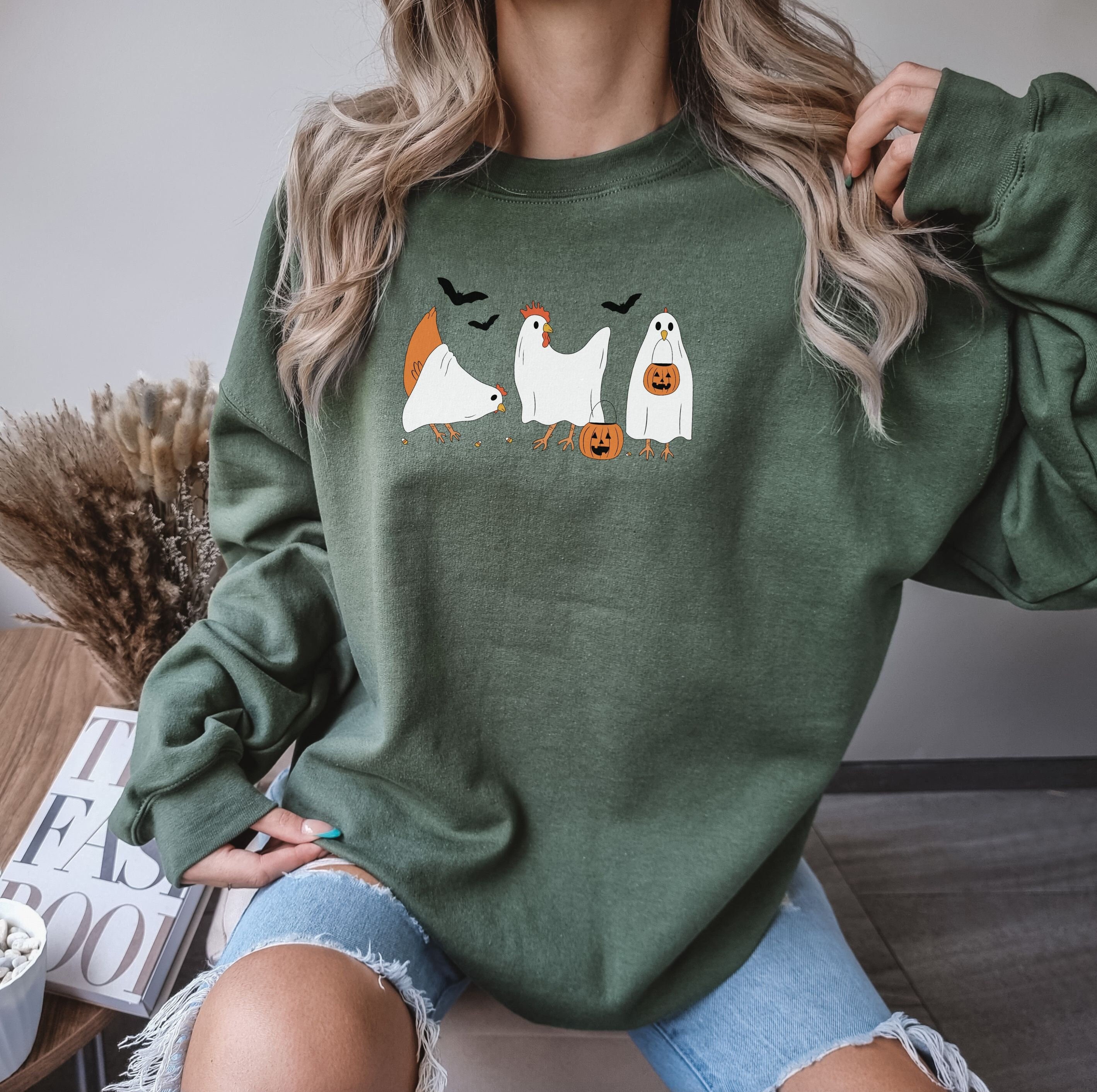 Ghost Chickens Crewneck Sweatshirt Cute Ghosts Sweater - Etsy
