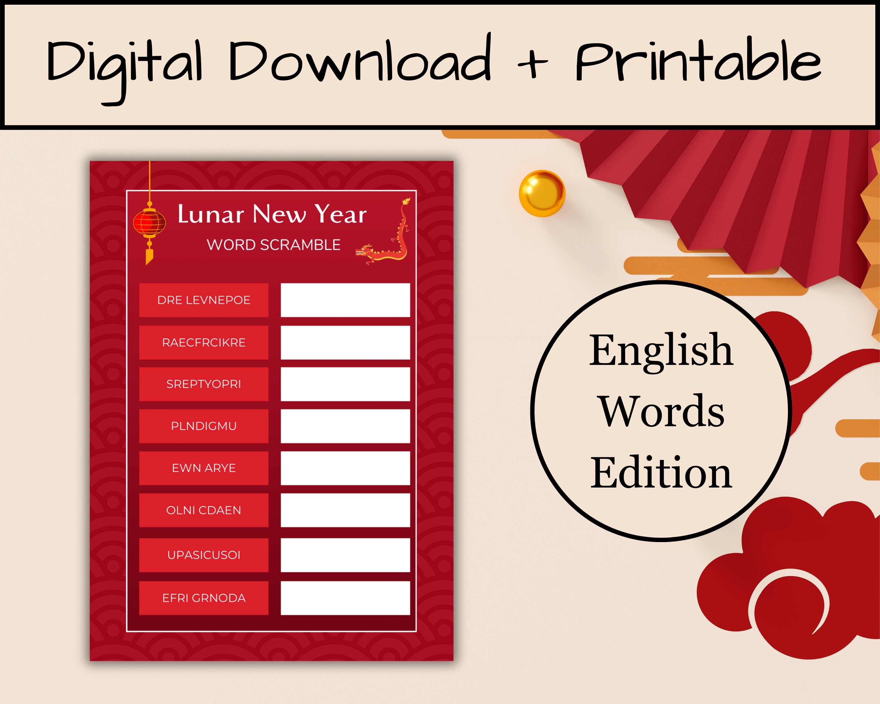 Lunar New Year Word Scramble Game, Printable Lunar New Year Games ...
