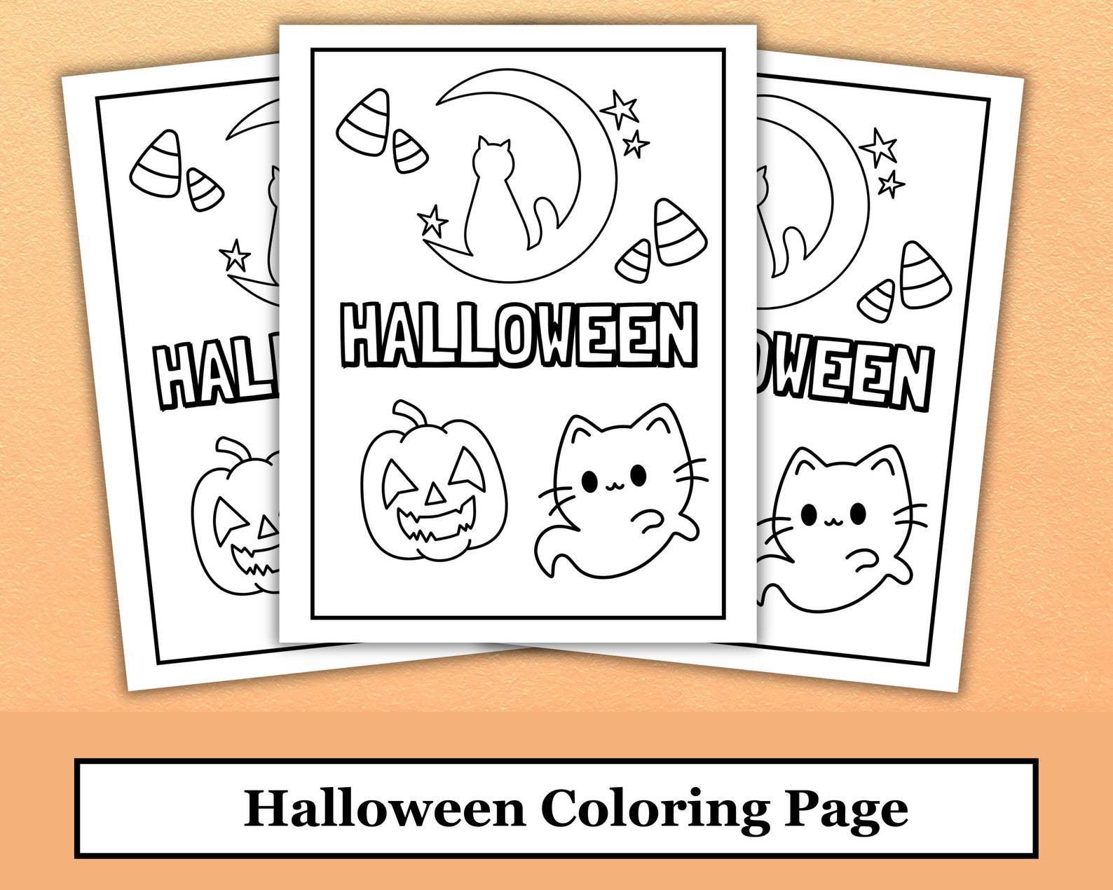 Cute Halloween Coloring Page for Kids and Adults: Printable Kawaii ...