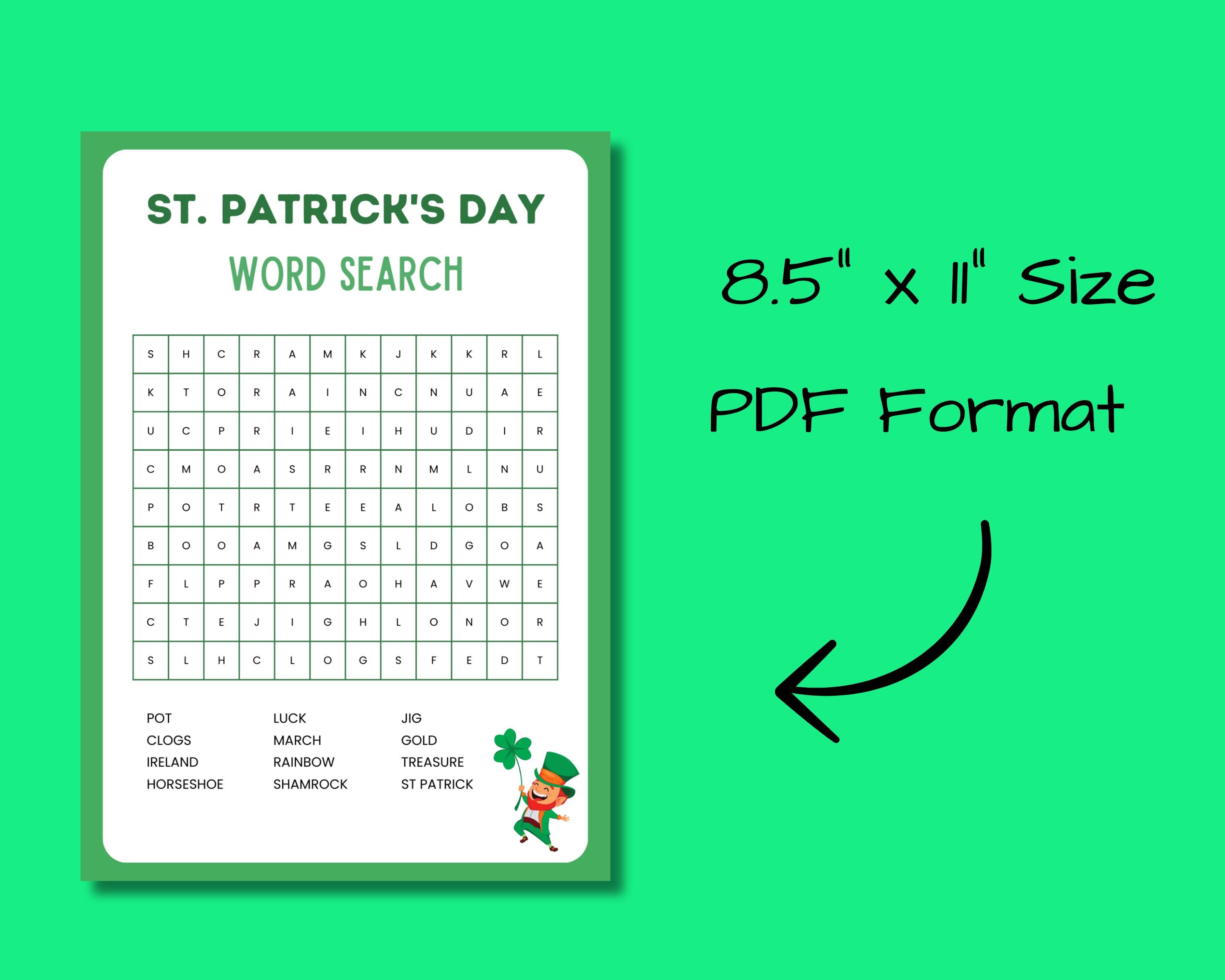 St Patrick's Day Word Search Worksheet, Printable St Patrick's Party ...
