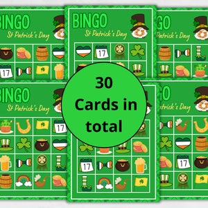 St Patrick's Day Bingo, 30 St Patrick's Day Printable Bingo Cards, St ...